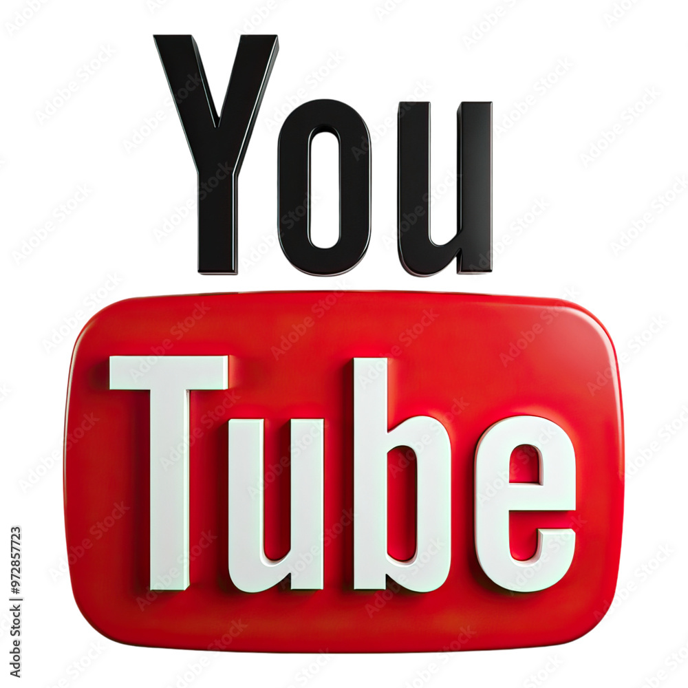 3d YouTube logo red rectangle white Tube text black You yt social media ...