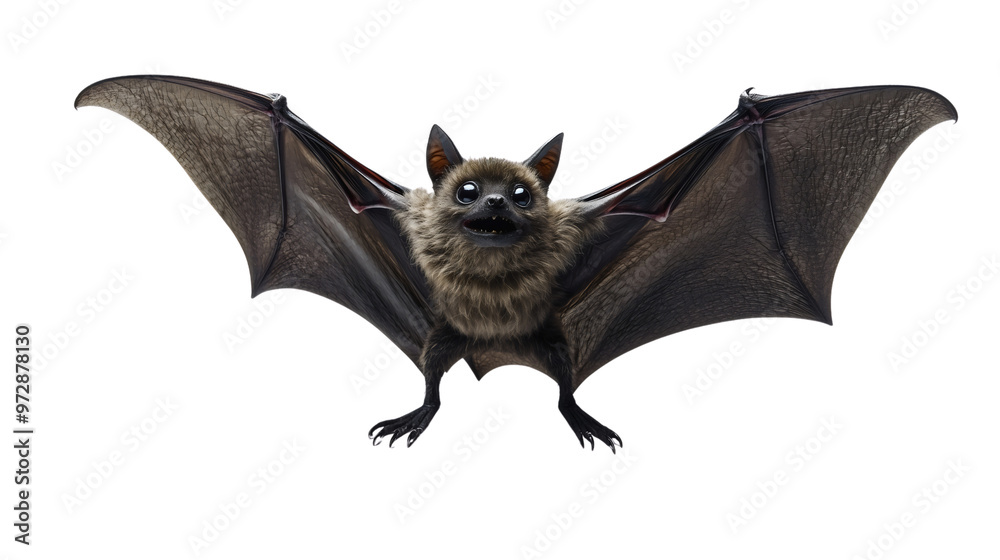 A terrifying vampire bat with long wings and a furry face, transparent ...