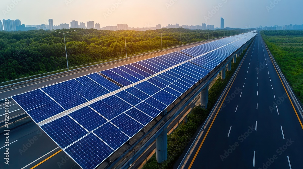 Multi-level bridge with integrated solar panels, showcasing advanced ...