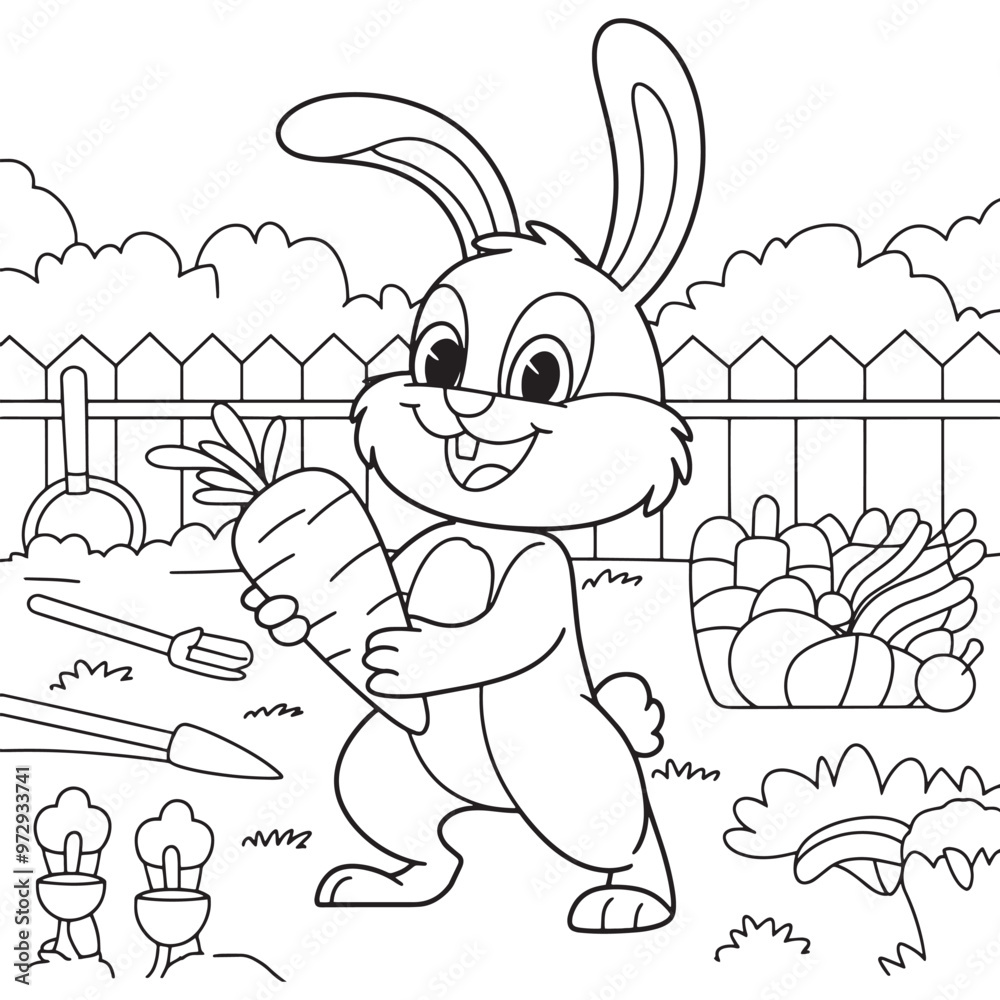 Vector bunny coloring page line art design with white background Stock ...