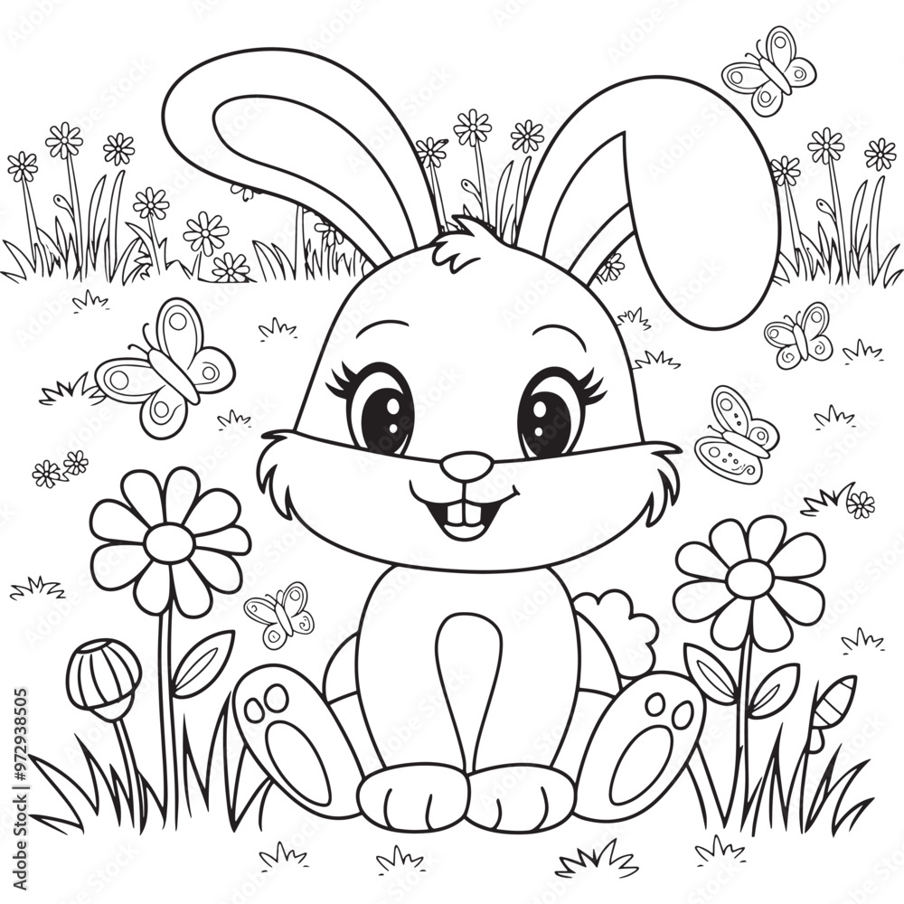 Vector bunny coloring page line art design with white background Stock ...
