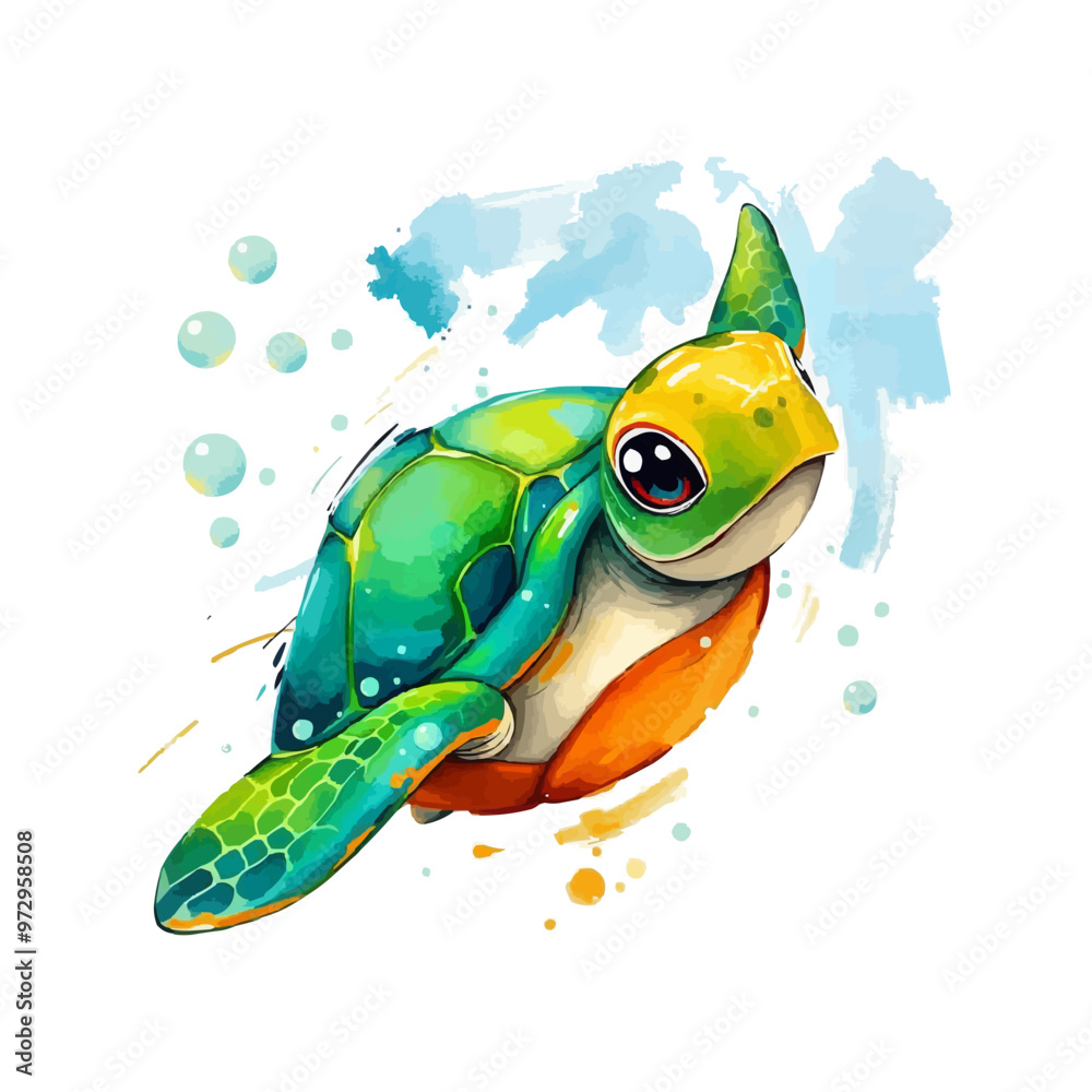 watercolor, oil painting style turtle mascot logo. Sea turtle vector ...
