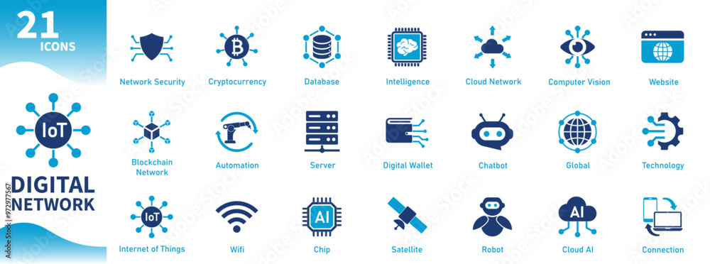 Network digital icon. Collection of icons about information technology ...