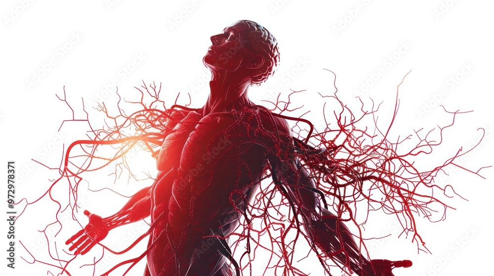 A detailed anatomical diagram of the circulatory system, showcasing the ...