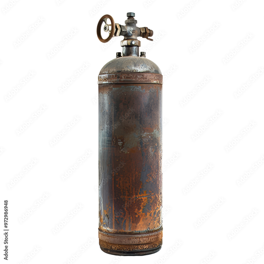 Vintage Industrial Gas Cylinder with Rusty Texture and Valve Mechanism ...