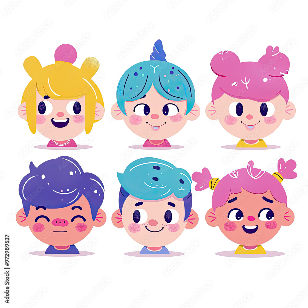 Happy cute children set. Smiling excited girls and boys, head portraits ...
