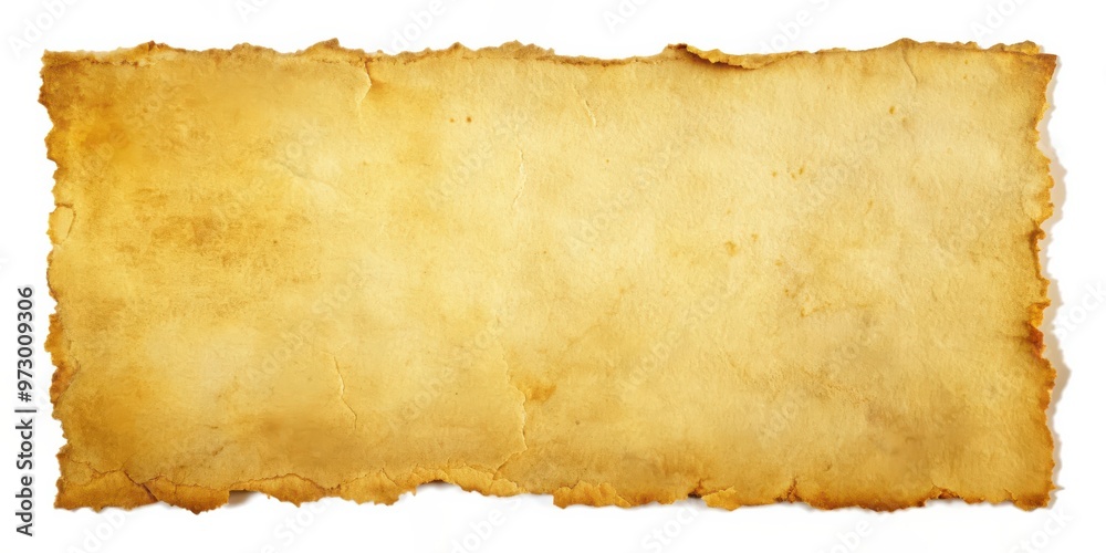 Old yellowed paper sheet with torn edges and aged texture, vintage ...
