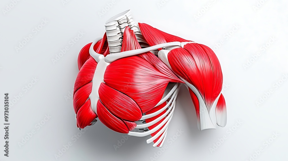A detailed 3D illustration showcases the pectoralis major, minor ...