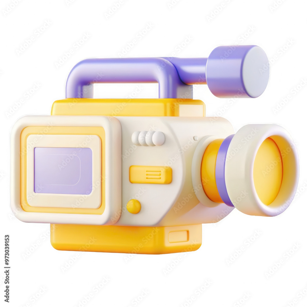 A colorful 3D rendering of a retro video camera icon model designed for ...
