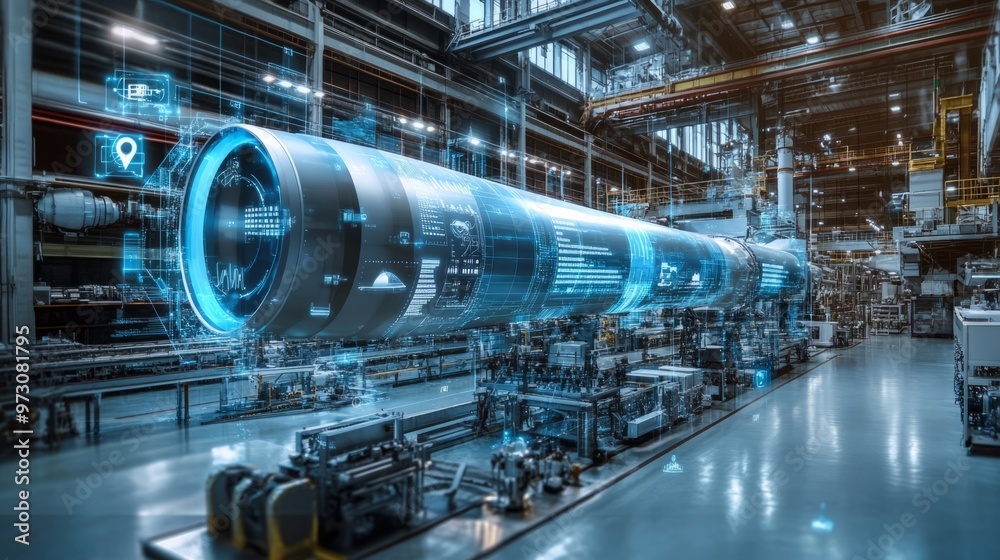 Digital twin of an industrial air with digital overlay showing data and ...