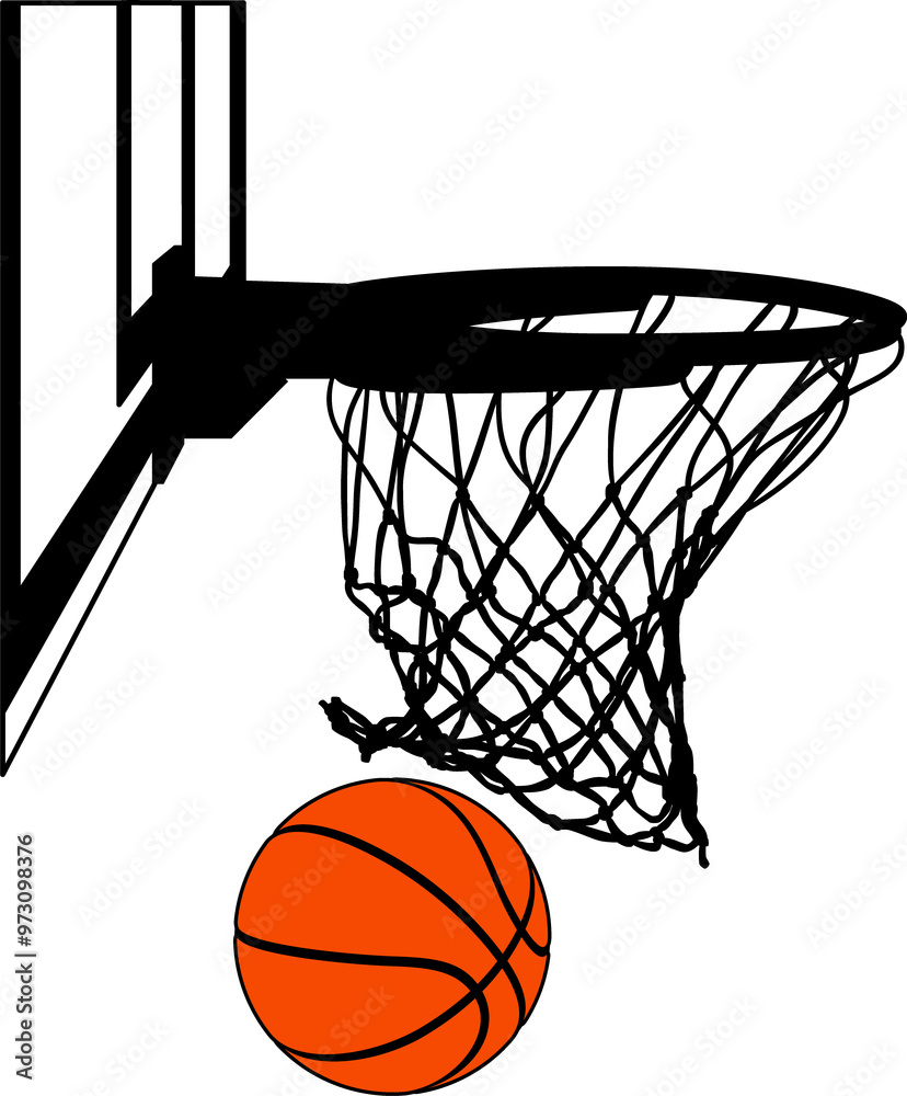 BASKETBALL SWISH Score, Orange Ball through a net, hoop rim, single ...