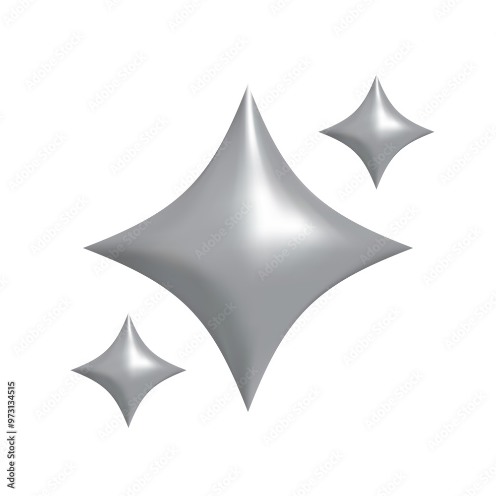 Shining silver stars emoji.3d style gray metallic star icon,twinkle ...