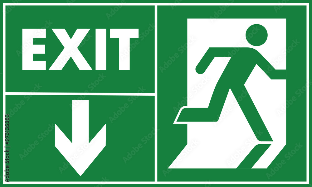 Emergency exit sign. Man running out fire exit. Running man and exit ...