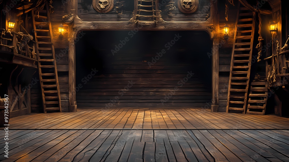 Empty pirate ship deck background for theater stage scene. Pirate Ship ...