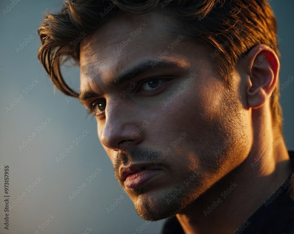 Stunning high-fashion portrait of a male model in a dramatic outdoor ...