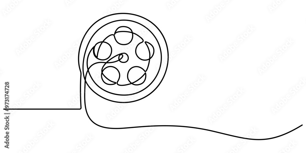 Continuous one line drawing cinema film strip. Vintage cinema element ...
