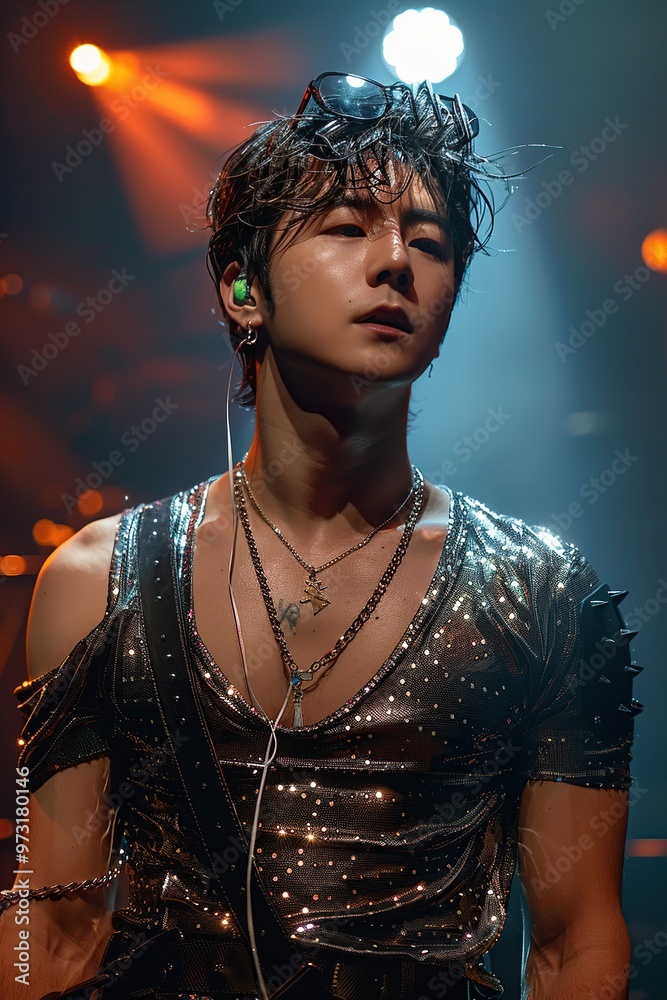 Create a visually striking stage performance artwork with a strong ...