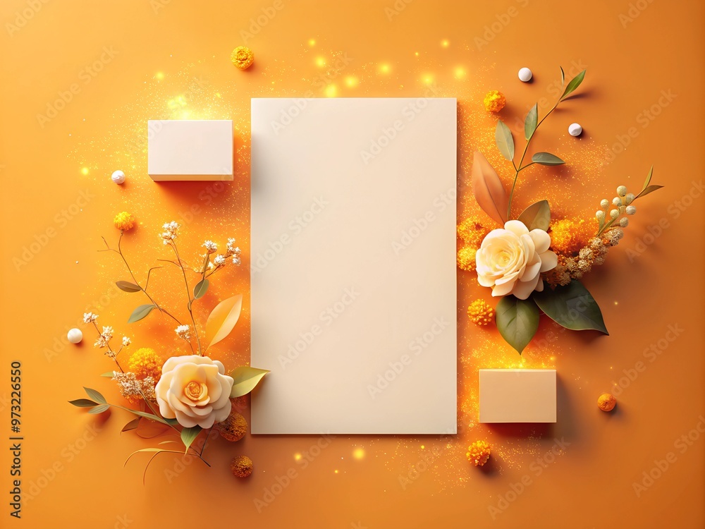 Blank paper poster flyers letterhead on orange background with soft ...