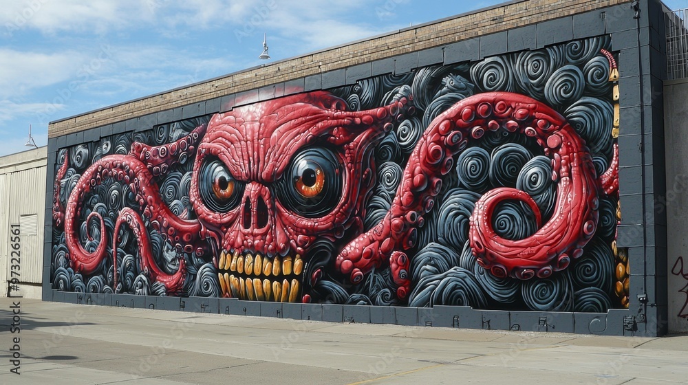 A street art mural with 3D effects, where the characters and objects ...