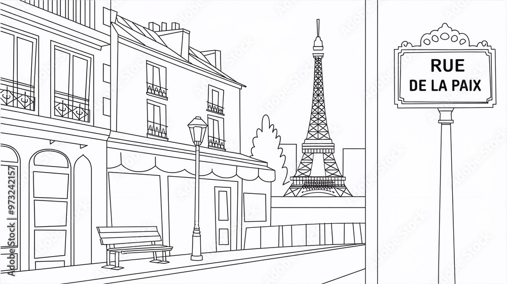 Coloring book pages of a street in Paris - sketch illustration concept ...