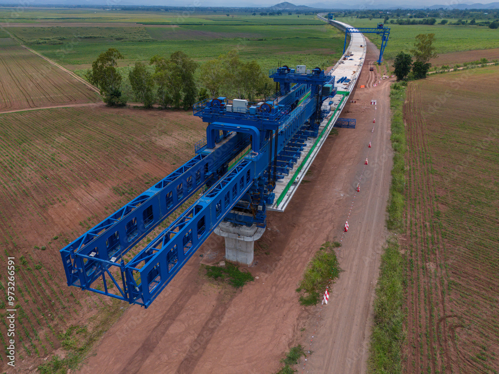The construction of flyovers with innovation. Metal launching gantry ...