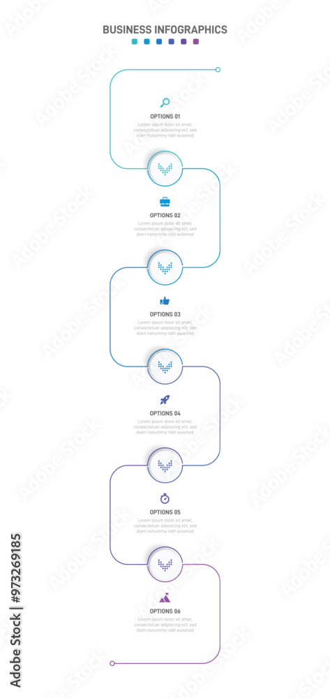 Vertical progress bar featuring 6 arrow-shaped elements, symbolizing ...