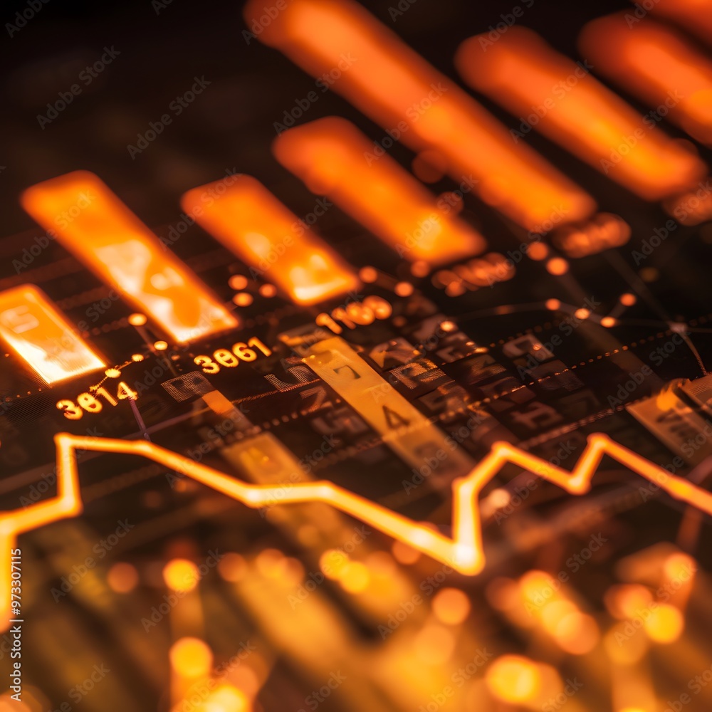 Foto Macro photography of a recession-themed bar chart with declining ...