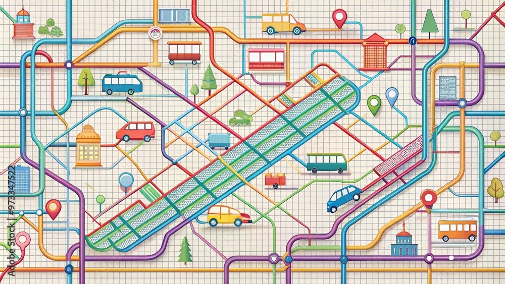 Vibrant, detailed illustration of iconic city's transportation system ...