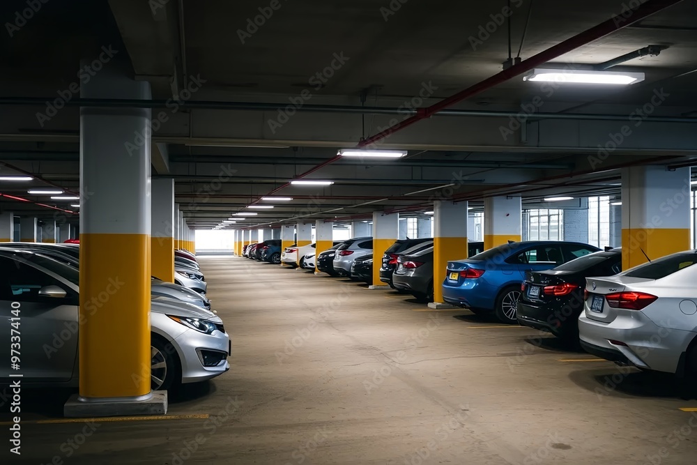 Modern Underground City Car Park with Neon Lighting – Large Industrial ...