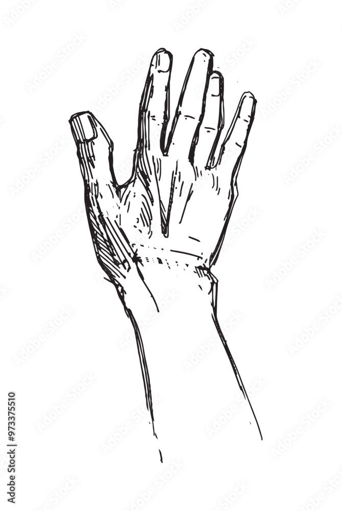 Hand drawn gestures. Pointer finger, strong fist and punch. Handshake ...