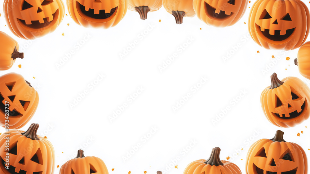 cartoon halloween pumpkin sign border white background with jack-o ...