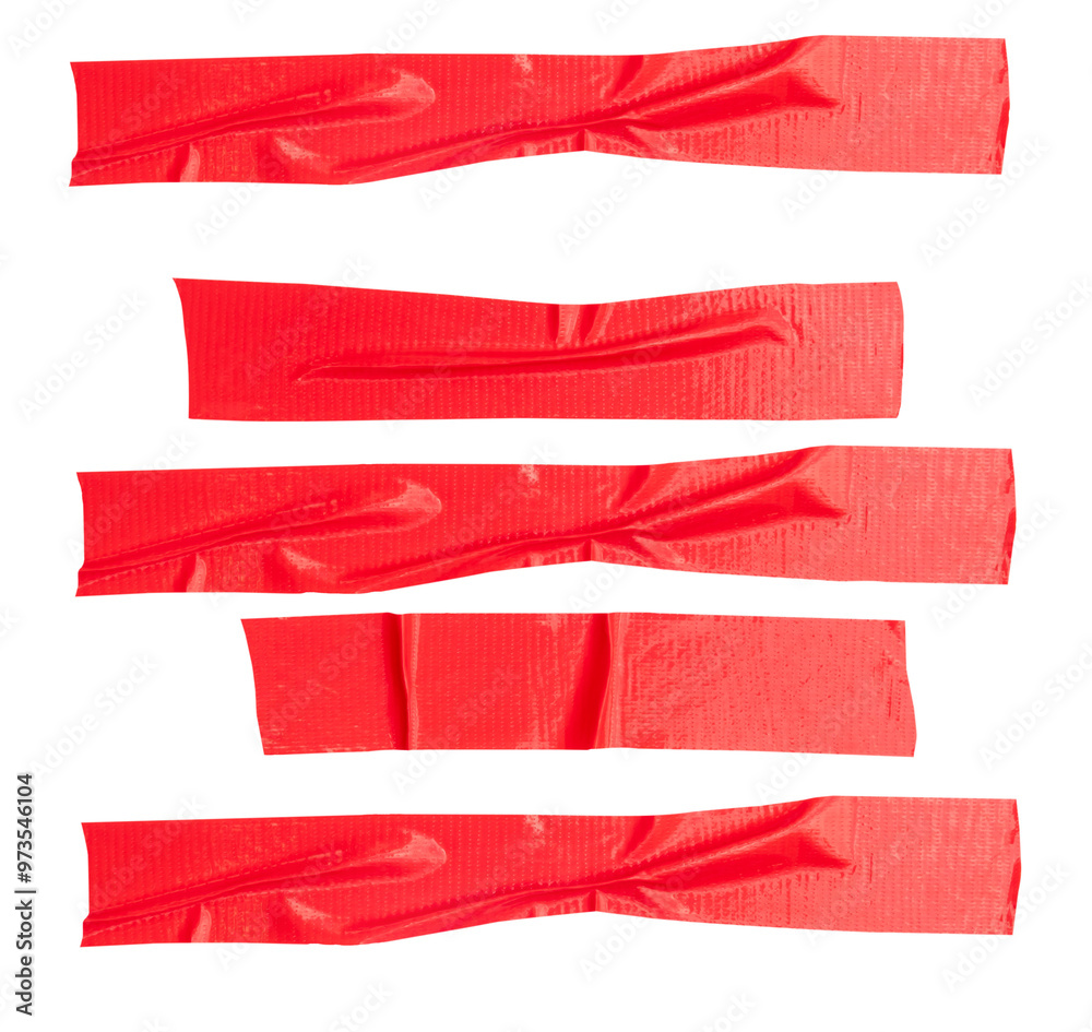 Top view set of wrinkled red adhesive vinyl tape or cloth tape in ...