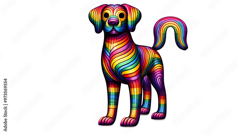 illustration clipart style colorful striped rainbow dog art, cutout in ...