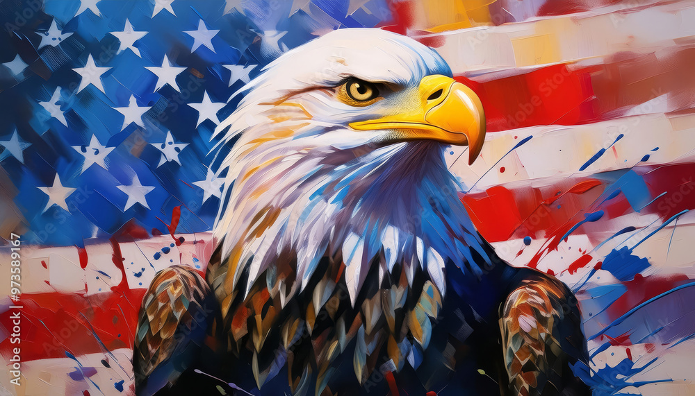 Proud majestic american bald eagle head over United States of America ...