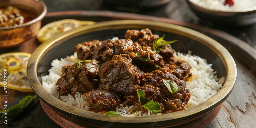 Spicy Beef Fry Curry from Southern Regions Served with Brown Rice, Ghee ...