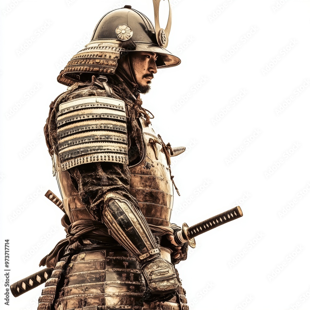 Samurai warrior with katana, detailed ink illustration, traditional ...