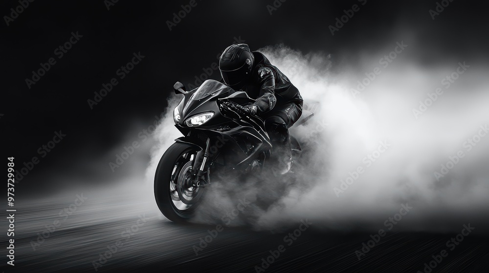 High-Speed Motorcycle Rider in Black Leather Gear on a Sport Bike ...