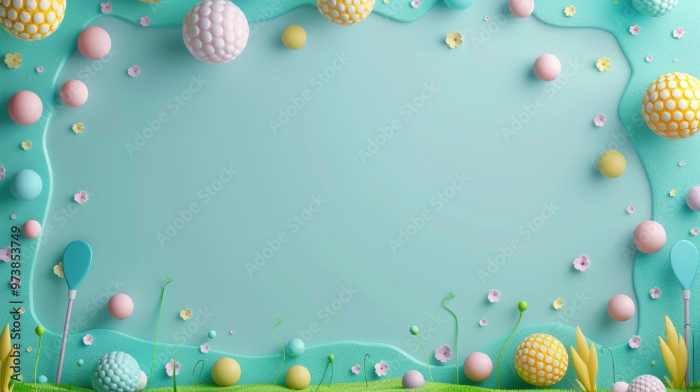 Pastel Sports-Themed Frame Border with Golf Balls and Clubs on Light ...