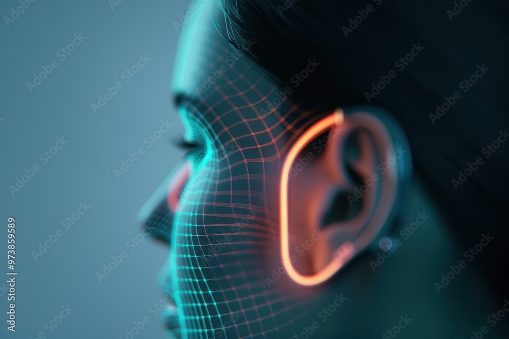 Bioluminescent E-Skin Earbuds Enhancing Inner Ear. Futuristic Medical ...