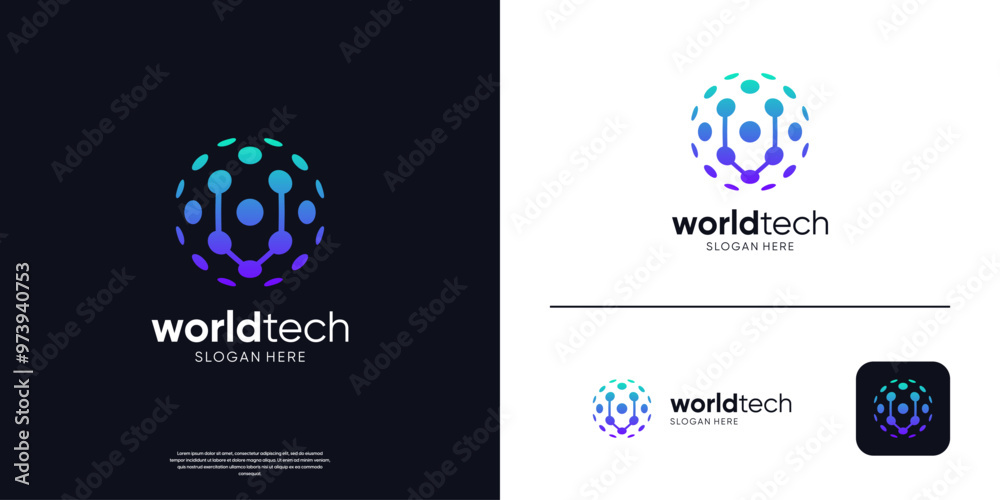 Modern tech letter V connection logo symbol global globe. Stock Vector ...