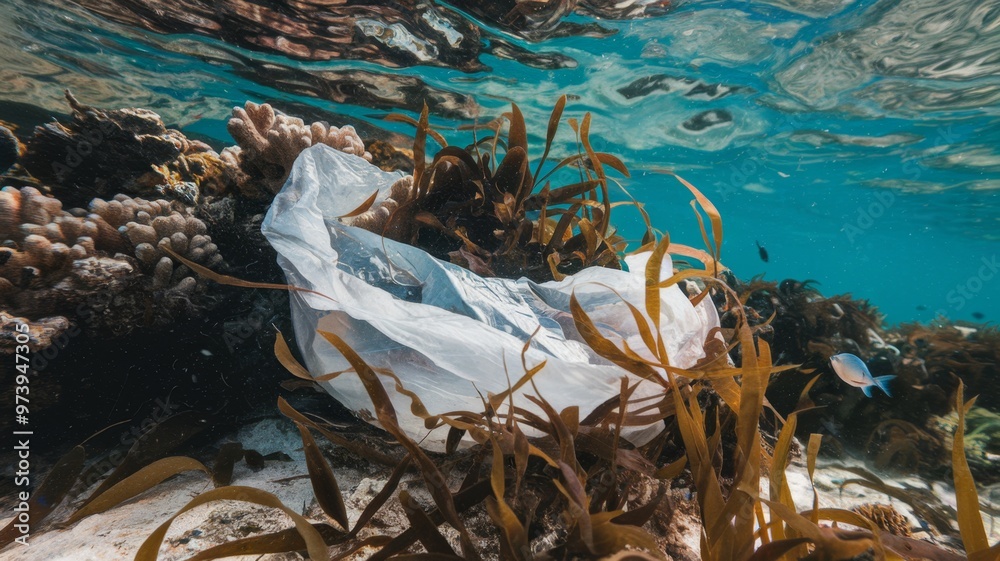 Plastic Pollution in Ocean Ecosystem Stock Photo | Adobe Stock