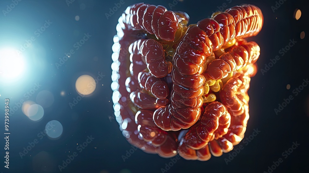 Detailed 3D rendering of human intestine illuminated by soft light ...