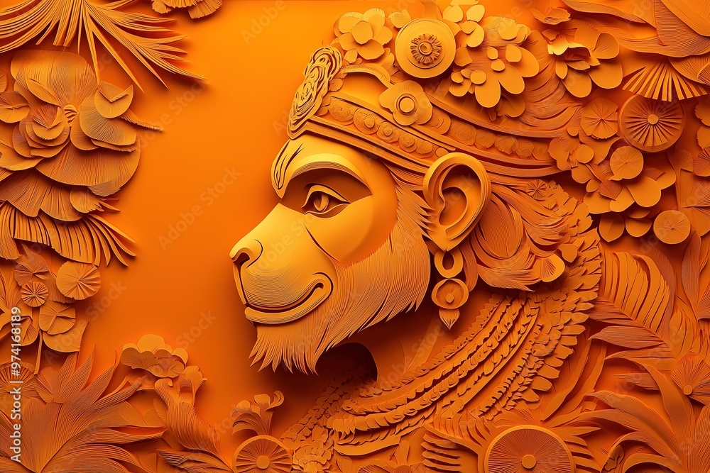 Paper-Cutting Style Artwork of Lord Hanuman in a Dynamic Pose ...