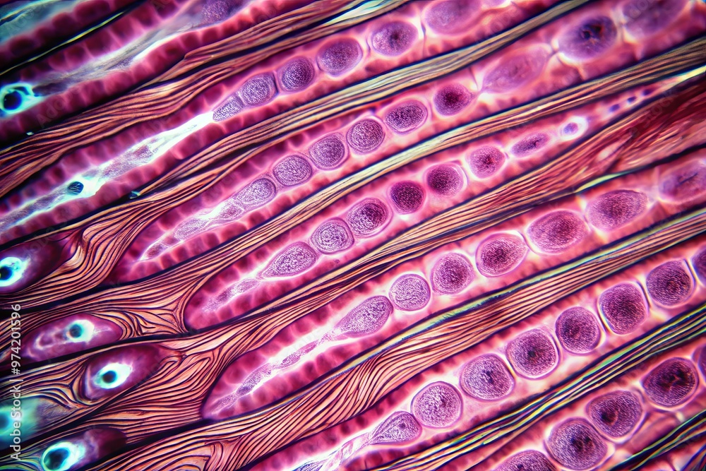 Illuminated microscope view of Taenia coli, a longitudinal muscle layer ...