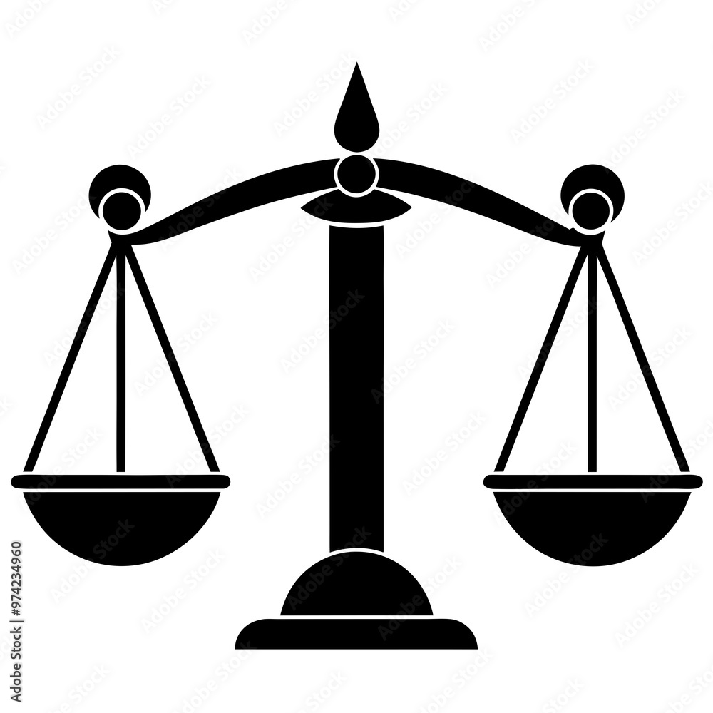 Black and white hand-drawn balance scale icon silhouettes isolated on a ...