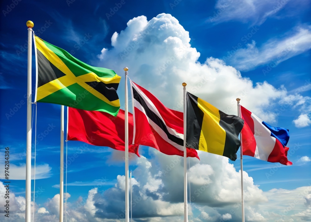 Vibrant flags of various Caribbean nations, including Jamaica, Barbados ...