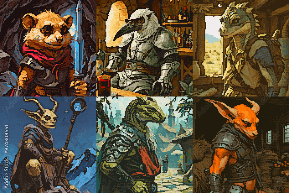 Portraits of administrators and squad leaders, Pixel art style fantasy ...