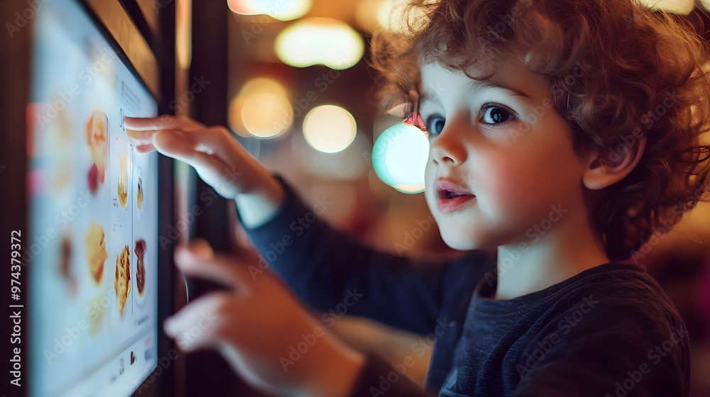 Curious Child Exploring Interactive Touchscreen Display Engaging ...