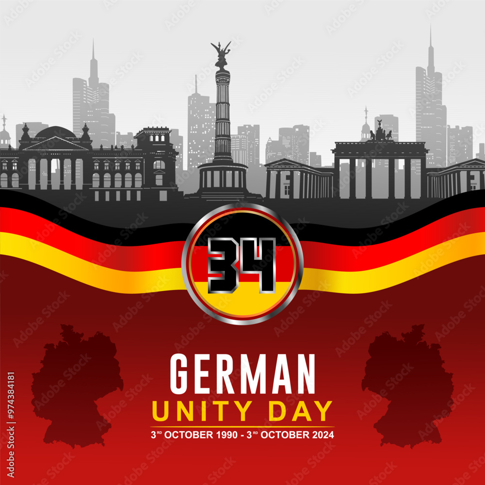 Elegant German Unity Day 2024 In Banner with silhouettes of historical ...