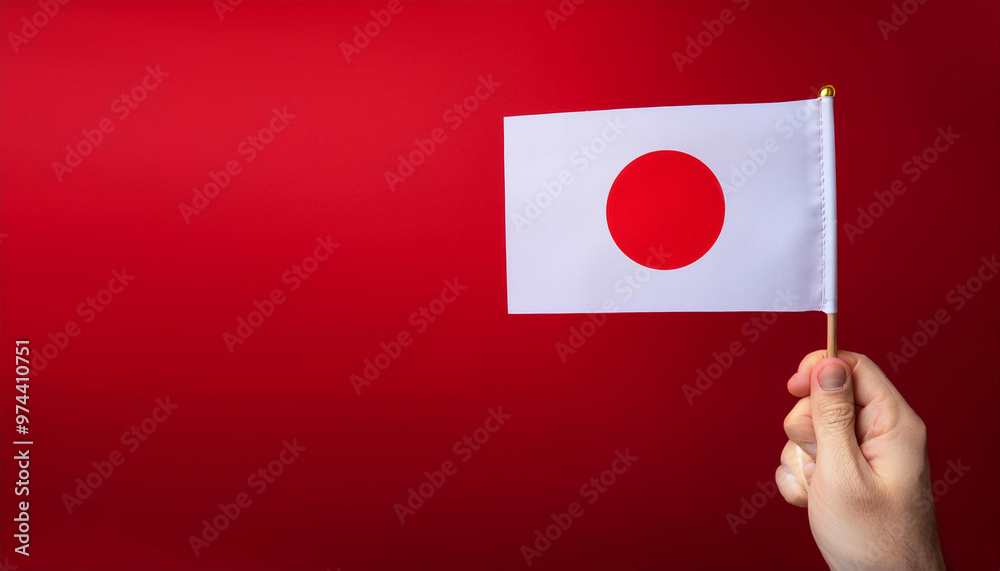hand holding Japan flag isolated on white background template for ...